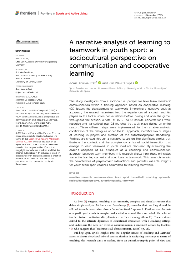 (PDF) A narrative analysis of learning to teamwork in youth sport: a ...