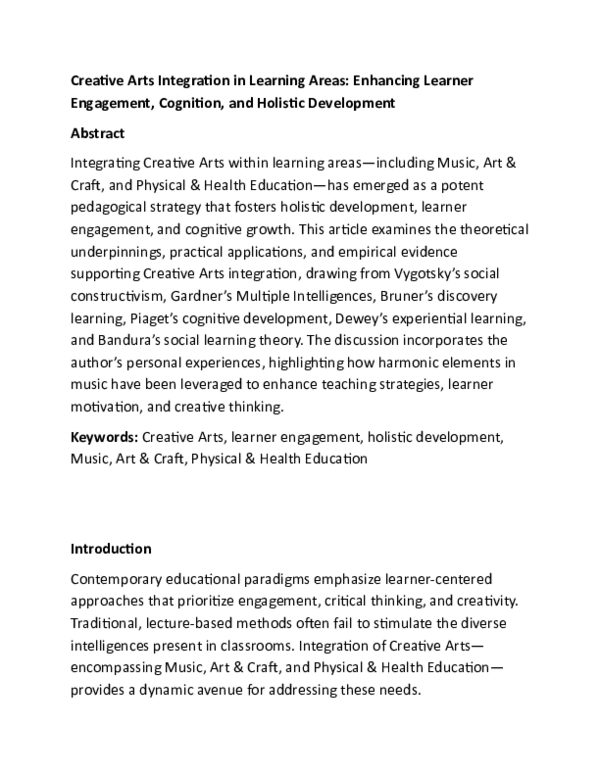 (PDF) Creative Arts Integration in Learning Areas: Enhancing Learner ...