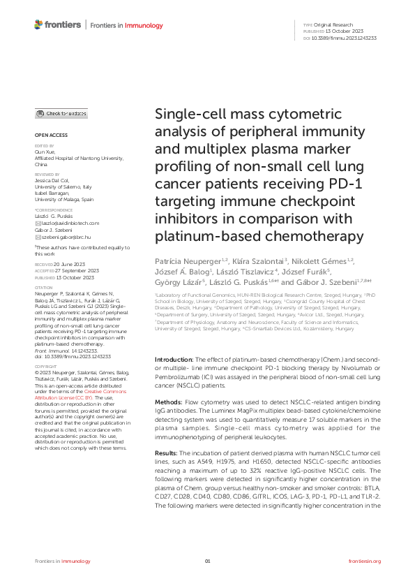 (PDF) Single-cell mass cytometric analysis of peripheral immunity and ...