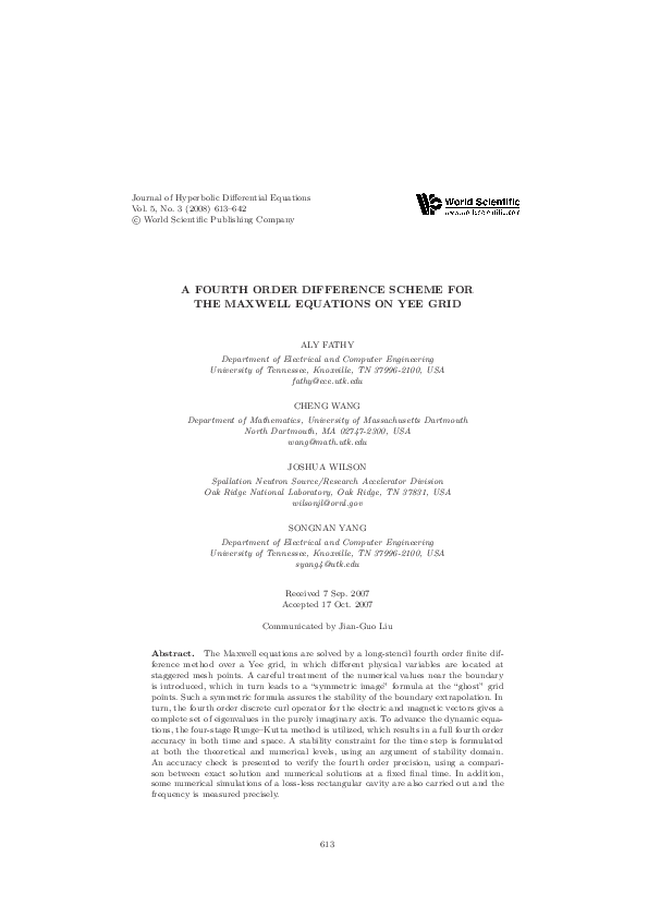 (PDF) A Fourth Order Difference Scheme for the Maxwell Equations on Yee ...