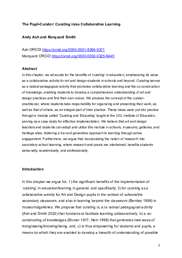 (PDF) The Pupil-Curator: Curating in/as Collaborative Learning