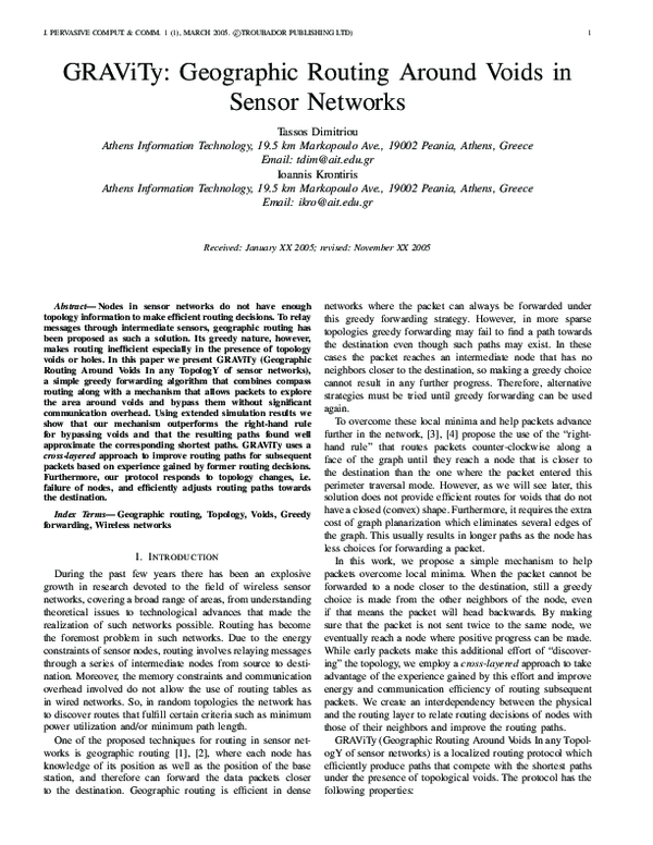 (PDF) GRAViTy: Geographic Routing Around Voids In Sensor Networks