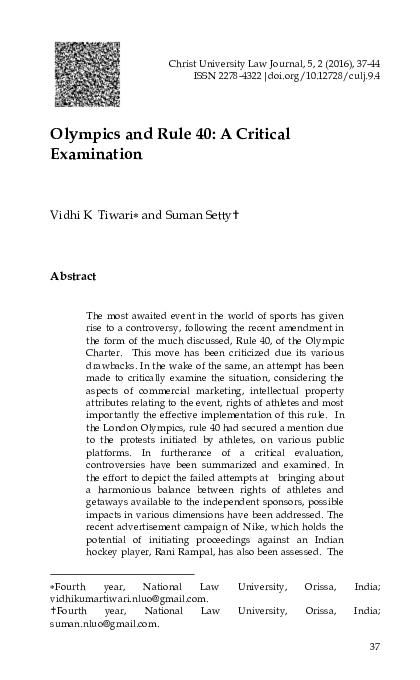 (PDF) Olympics and Rule 40: A Critical Examination