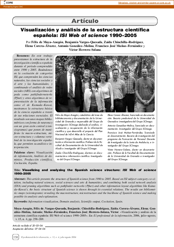 (PDF) Visualizing and analyzing the Spanish science structure: ISI Web ...