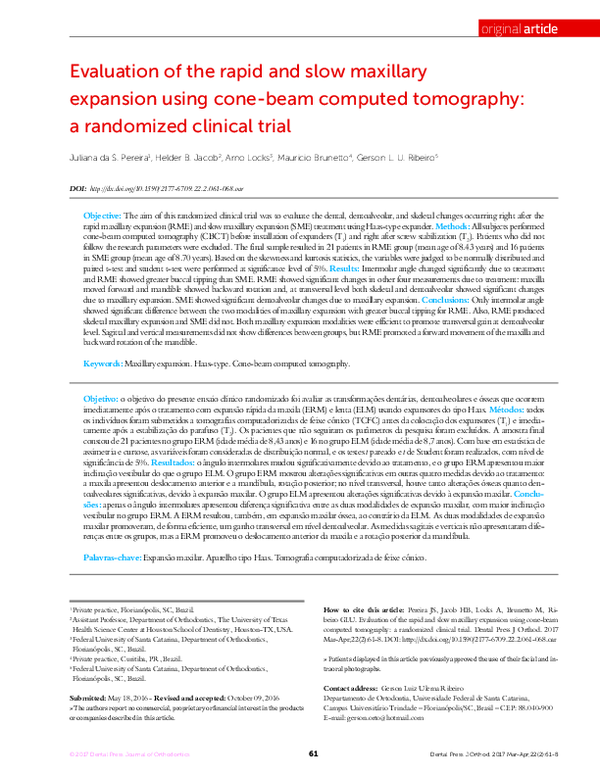 (PDF) Evaluation of the rapid and slow maxillary expansion using cone ...