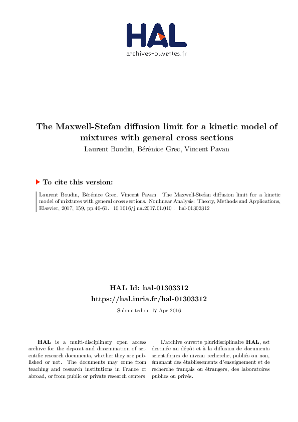 (PDF) The Maxwell–Stefan diffusion limit for a kinetic model of ...