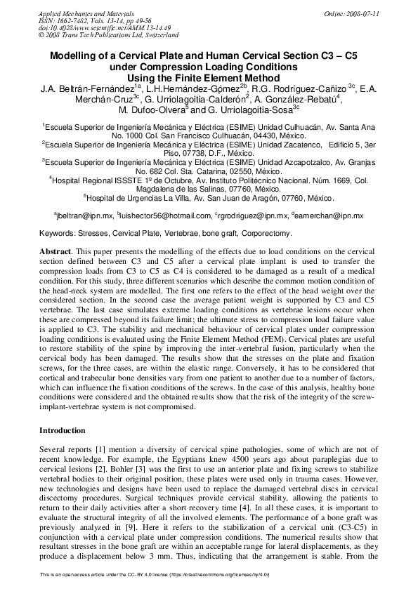 (PDF) Modelling of a Cervical Plate and Human Cervical Section C3 – C5 ...
