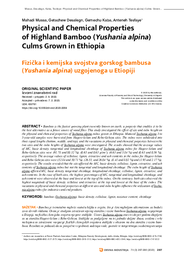(PDF) Physical and Chemical Properties of Highland Bamboo (Yushania ...
