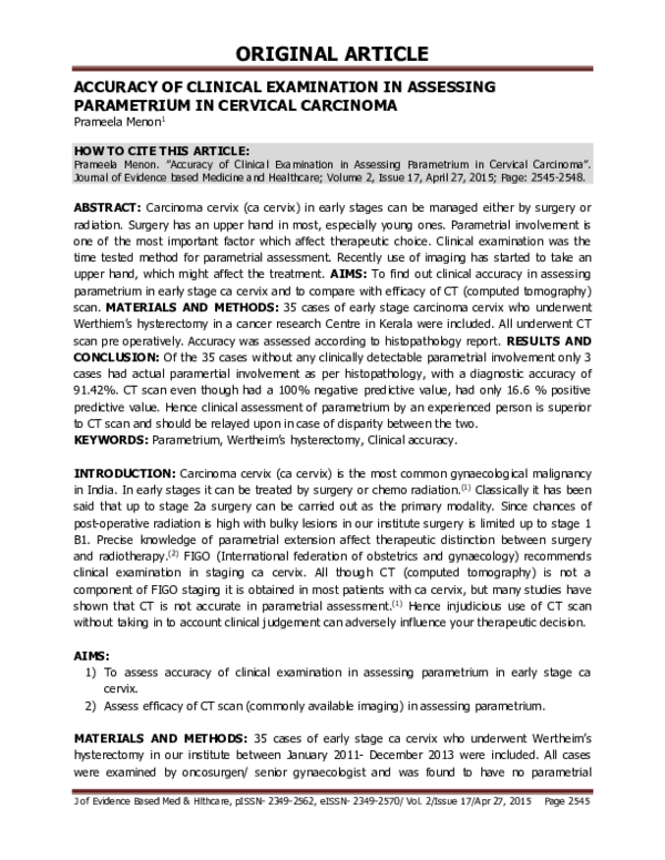 (PDF) Accuracy of Clinical Examination in Assessing Parametrium in ...