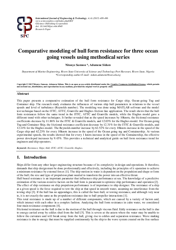 (PDF) Comparative modeling of hull form resistance for three ocean ...