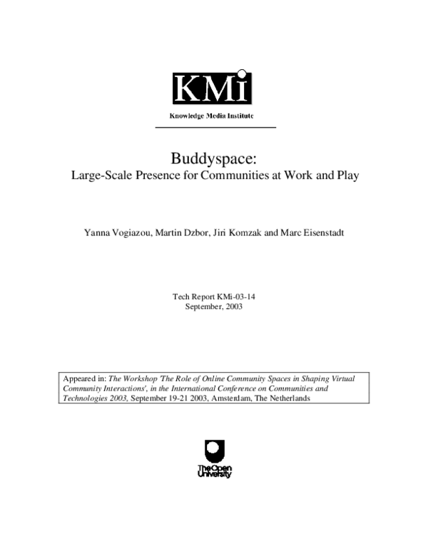 (PDF) Buddy space: Large scale presence for communities at work and play