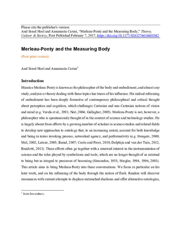 (PDF) Merleau-Ponty and the Measuring Body