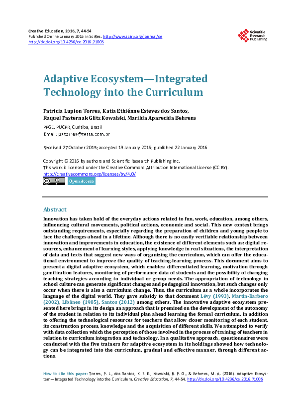 (PDF) Adaptive Ecosystem—Integrated Technology into the Curriculum