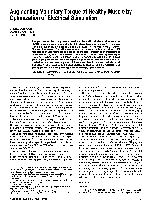 (PDF) Augmenting Voluntary Torque of Healthy Muscle by Optimization of Electrical Stimulation