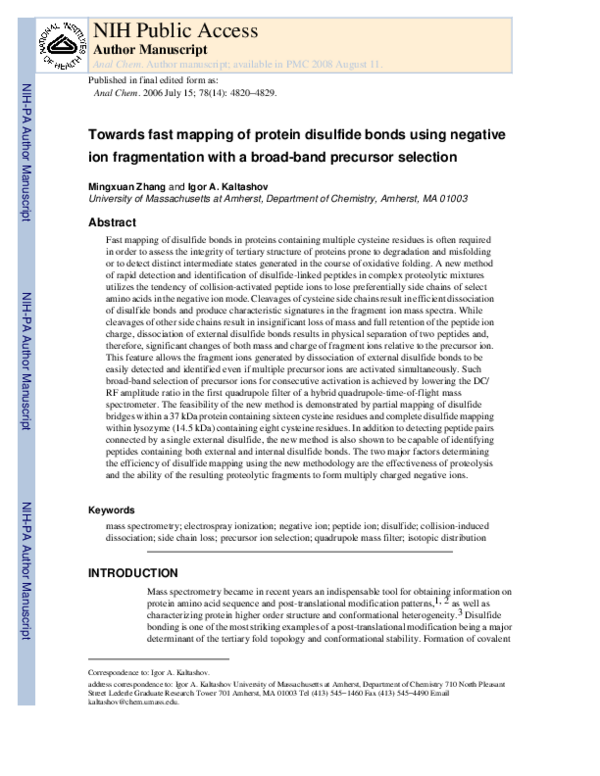 (PDF) Mapping of Protein Disulfide Bonds Using Negative Ion ...