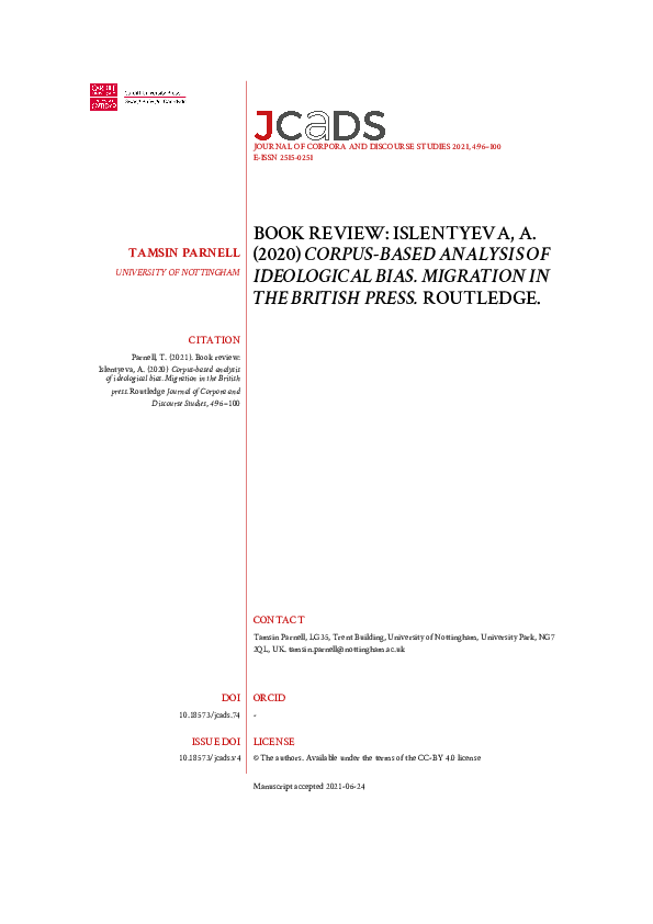 (PDF) Book Review: Islentyeva, A. (2020) Corpus-based analysis of ...