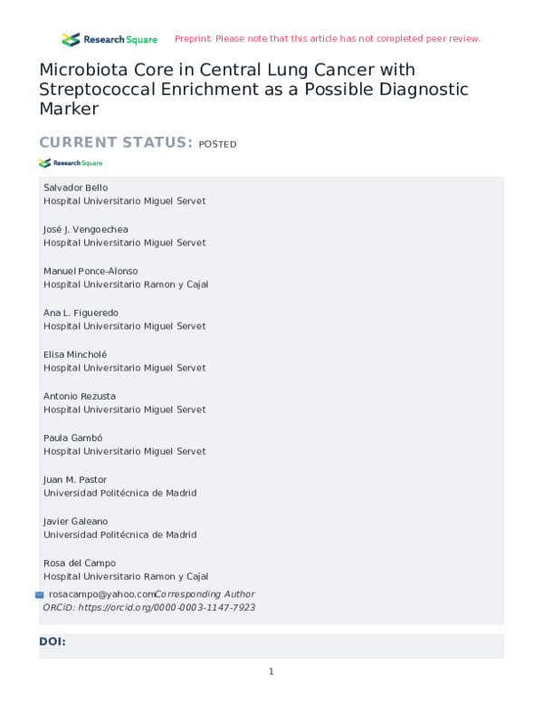 (PDF) Microbiota Core in Central Lung Cancer with Streptococcal ...