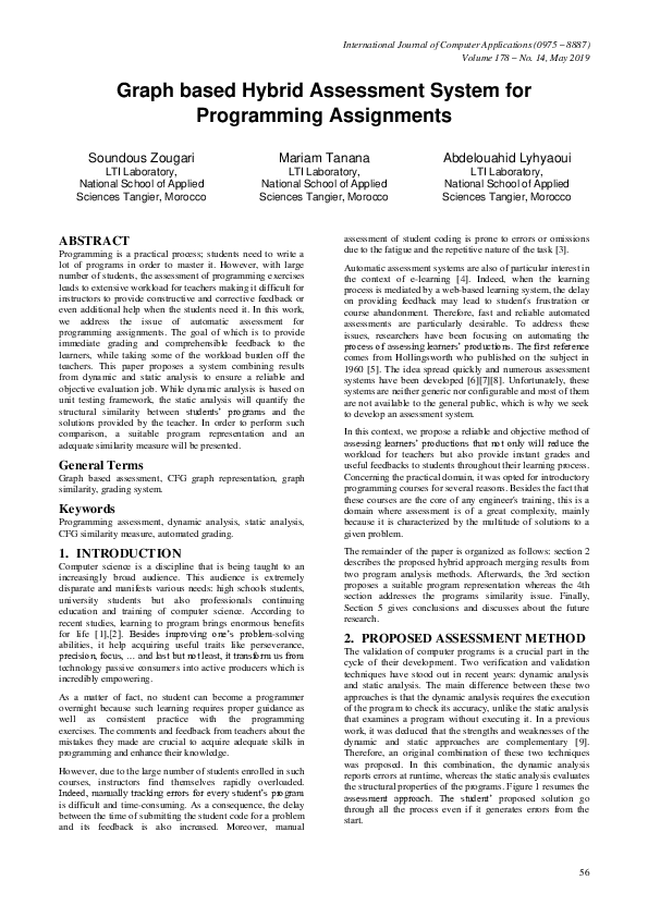 (PDF) Graph based Hybrid Assessment System for Programming Assignments