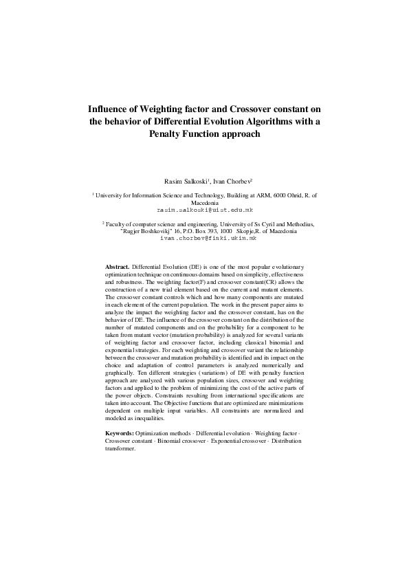 (PDF) Influence of Weighting factor and Crossover constant on the behavior of Differential ...