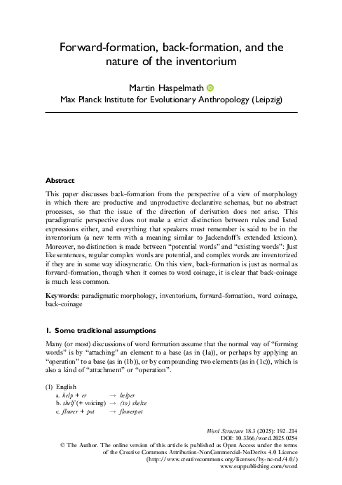 (PDF) Forward-formation, back-formation, and the nature of the inventorium