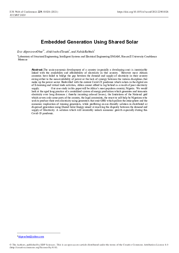 (PDF) Embedded Generation Using Shared Solar