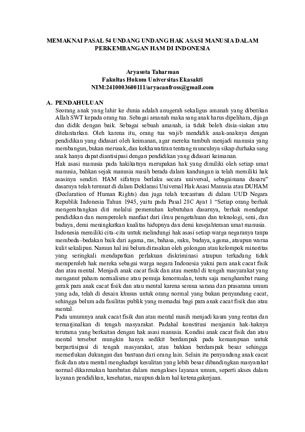 (PDF) MEMAKNAI PASAL 54 UNDANG UNDANG HAK ASASI MANUSIA DALAM ...