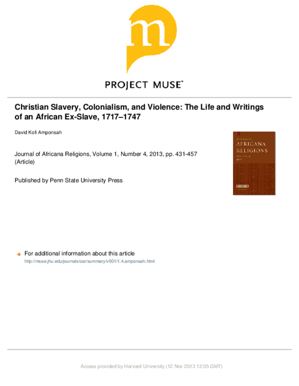 (PDF) Christian Slavery, Colonialism, and Violence