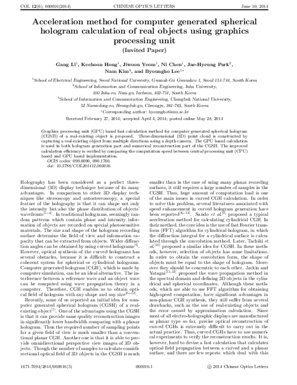 (PDF) Acceleration method for computer generated spherical hologram ...