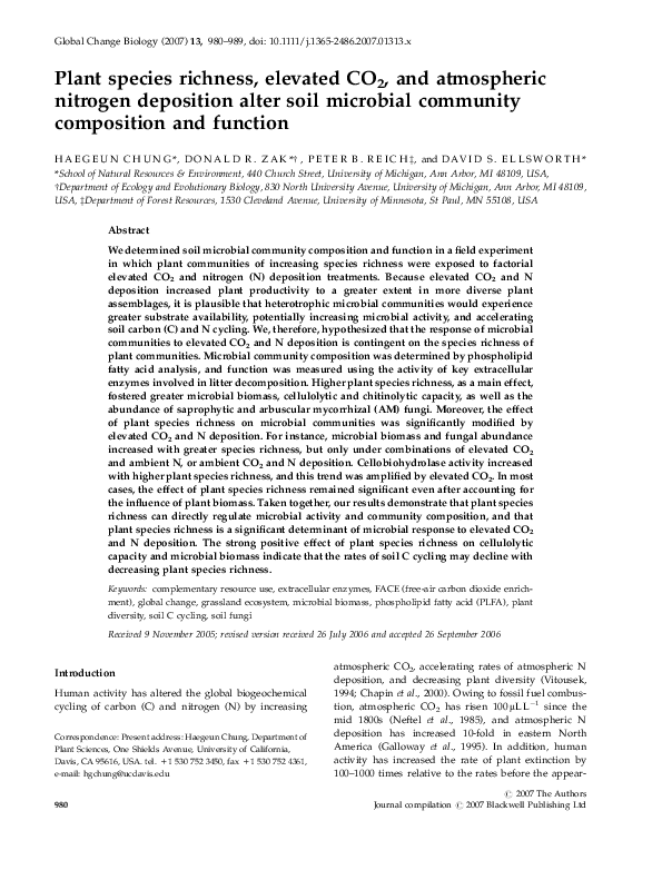 (PDF) Plant species richness, elevated CO2, and atmospheric nitrogen ...