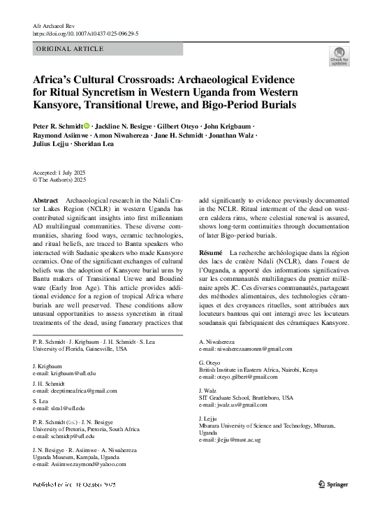 (PDF) Africa's Cultural Crossroads: Archaeological Evidence for Ritual ...