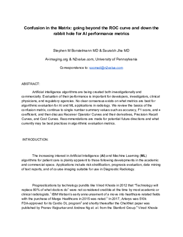 (PDF) Confusion in the Matrix: Going Beyond the Roc Curve