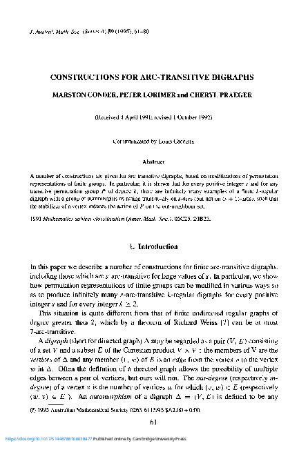 (PDF) Constructions for arc-transitive digraphs