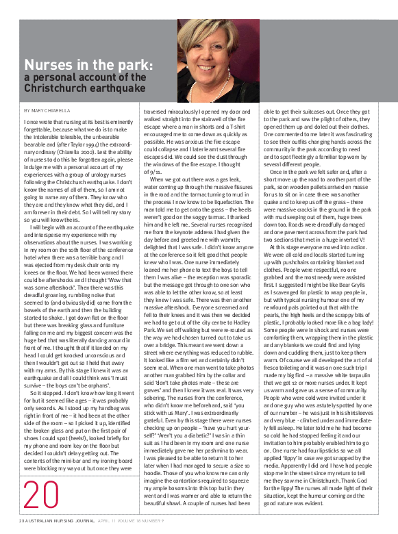 (PDF) Nurses in the park: a personal account of the Christchurch earthquake