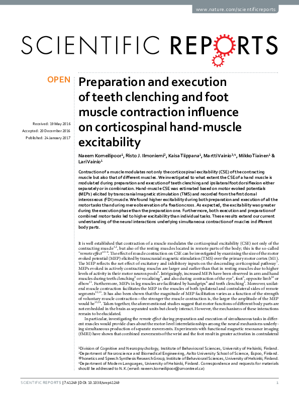(PDF) Preparation and execution of teeth clenching and foot muscle ...