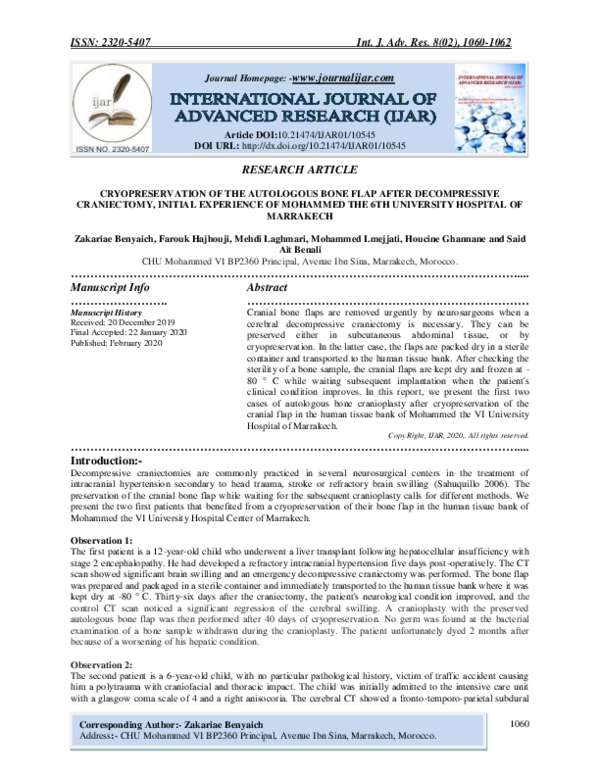 (PDF) Cryopreservation of the Autologous Bone Flap After Decompressive ...