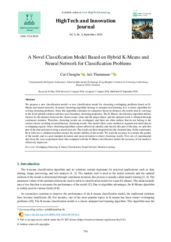 (PDF) A Novel Classification Model Based on Hybrid K-Means and Neural ...