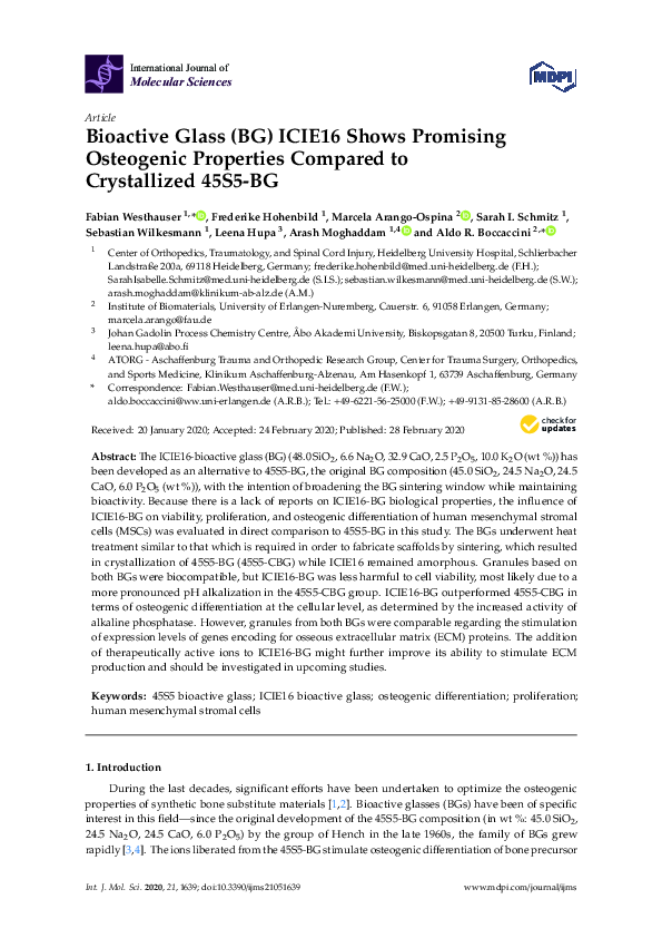 (PDF) Bioactive Glass (BG) ICIE16 Shows Promising Osteogenic Properties ...