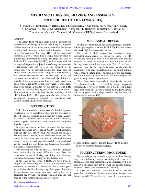 (PDF) Mechanical Design, Brazing and Assembly Procedures of the Linac4 RFQ