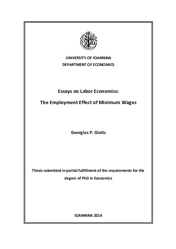 (PDF) Essays on Labor Economics: The Employment Effect of Minimum Wages