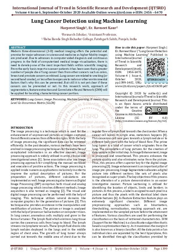 (PDF) Lung Cancer Detection using Machine Learning
