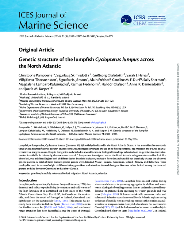 (PDF) Genetic structure of the lumpfish Cyclopterus lumpus across the ...