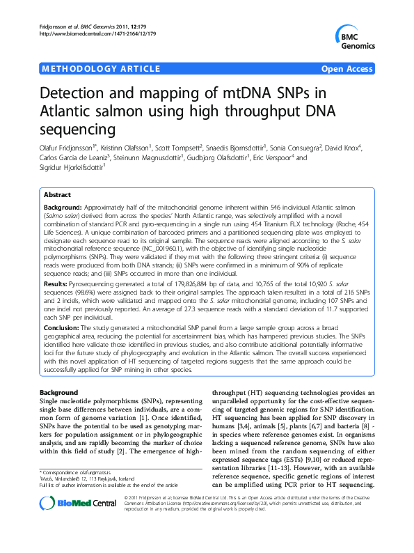 (PDF) Detection and mapping of mtDNA SNPs in Atlantic salmon using high ...