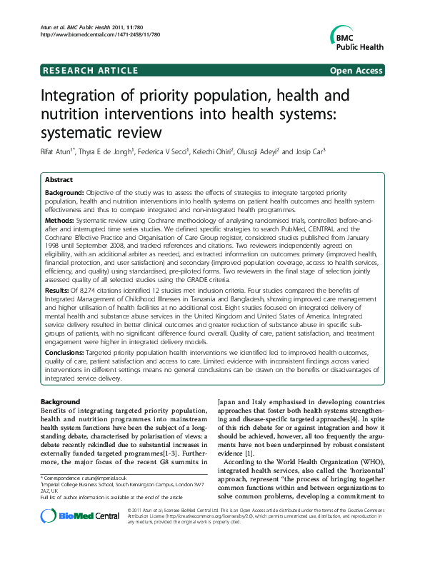 (PDF) Integration of priority population, health and nutrition ...