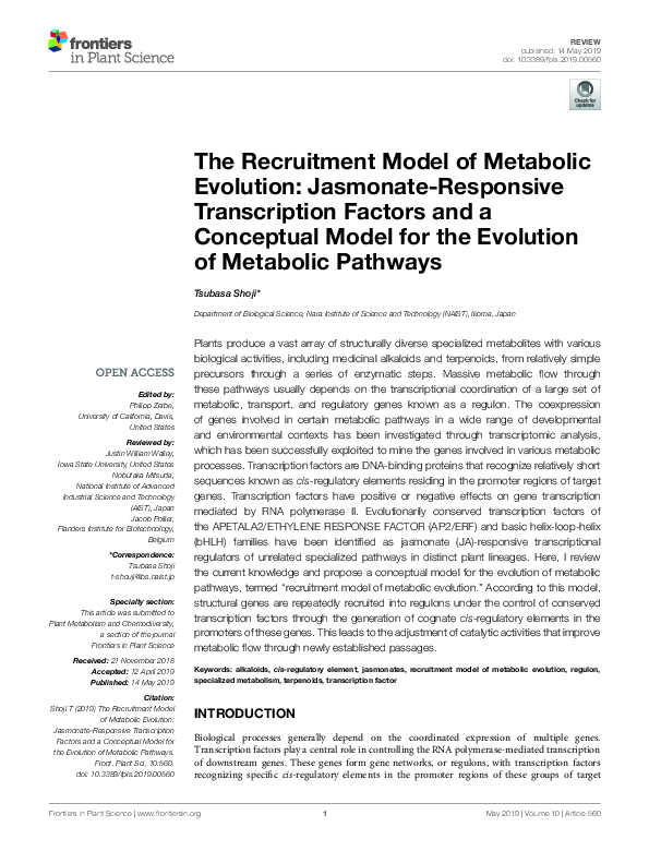 (PDF) The Recruitment Model of Metabolic Evolution: Jasmonate ...