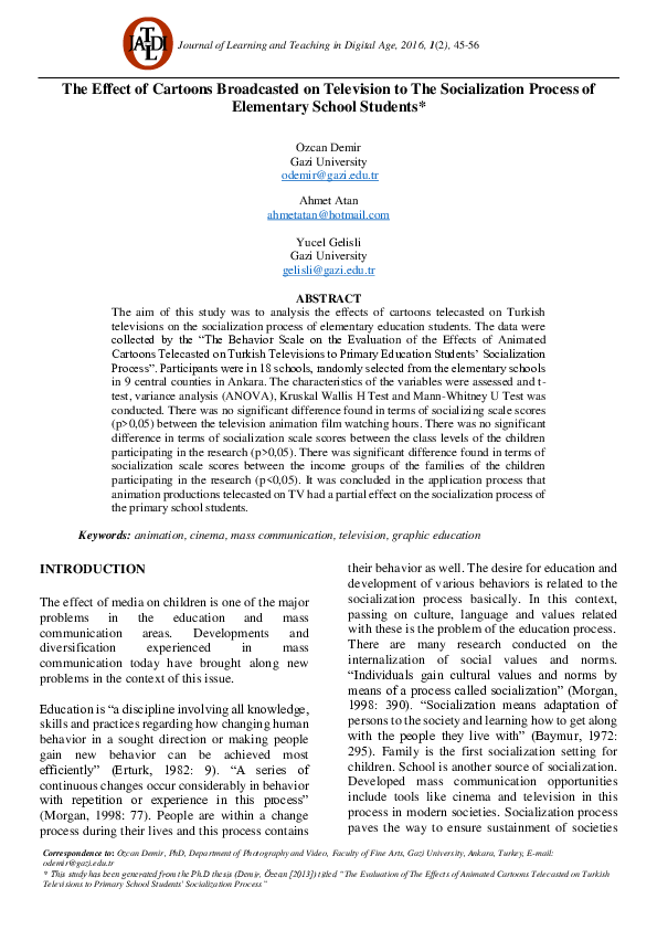 (PDF) The Effect of Cartoons Broadcasted on Television to The ...