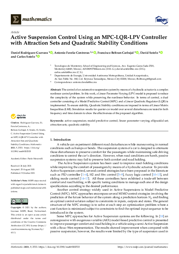 (PDF) Active Suspension Control Using an MPC-LQR-LPV Controller with ...