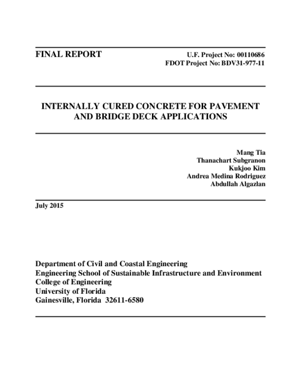(PDF) Internally Cured Concrete for Pavement and Bridge Deck Applications