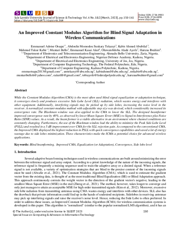 (PDF) An Improved Constant Modulus Algorithm for Blind Signal ...