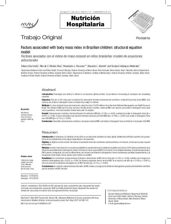 (PDF) Factors associated with body mass index in Brazilian children ...