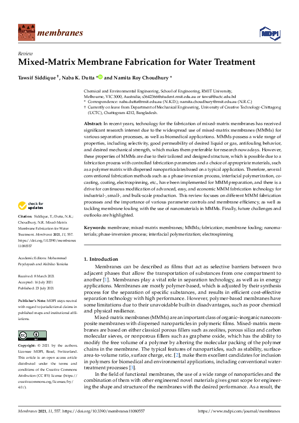 (PDF) Mixed-Matrix Membrane Fabrication for Water Treatment